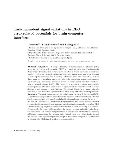 Pdf Task Dependent Signal Variations In Eeg Error Related Potentials For Brain Computer Interfaces