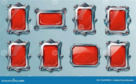 Ui Game Frames With Silver Rims And Glossy Plaques In Red Glass 2d