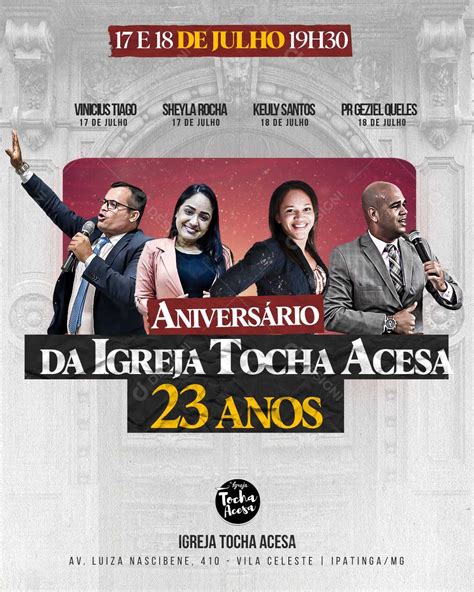 Aniversário Igreja Tocha Acesa Social Media PSD Editável download