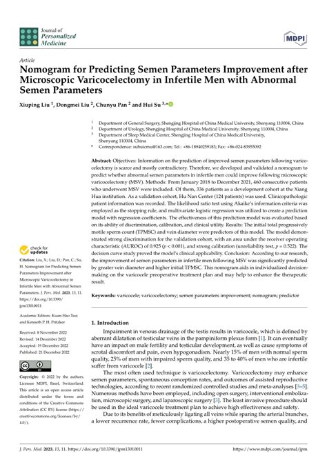 Pdf Nomogram For Predicting Semen Parameters Improvement After