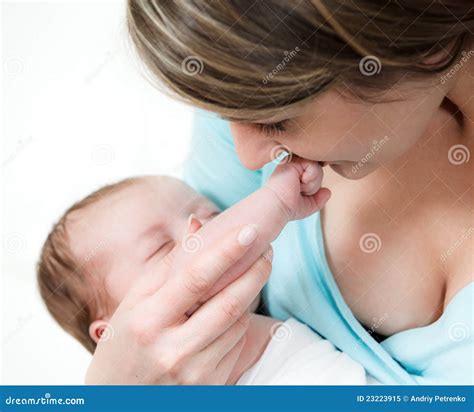 Portrait Mother Holding Baby Girl In Her Arms Stock Image Image Of Sleeping Shoulders