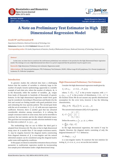Pdf A Note On Preliminary Test Estimator In High Dimensional