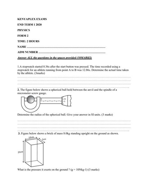 Form 2 Physics End Of Term 1 Examination 2020 692
