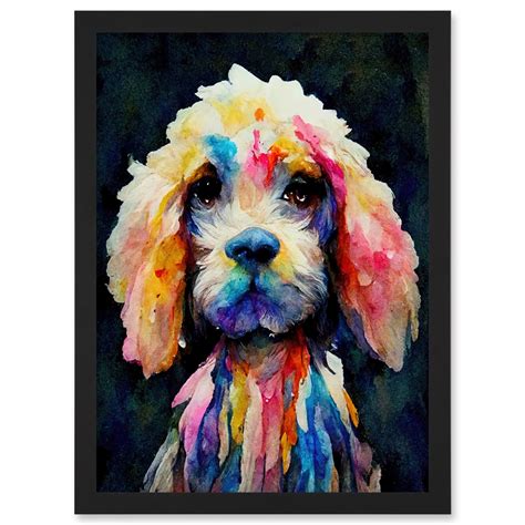 Bright Abstract Colourful Dog Spaniel Cavapoo Cockapoo Artwork Framed