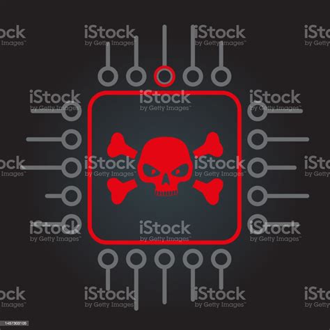 Hacked Cpu Computer Chip Sign Icon With Skull Stock Illustration