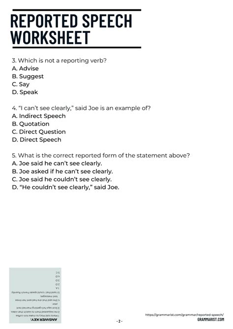 Reported Speech Rules Examples Worksheet