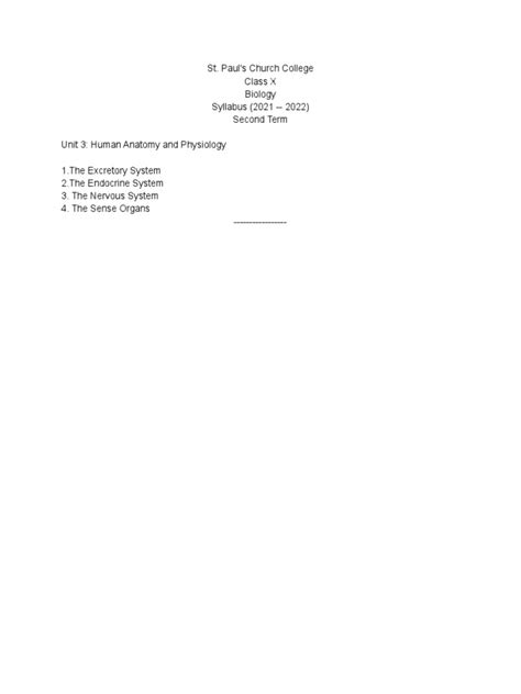Class 10 Biology Syllabus Second Term Pdf