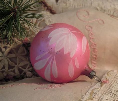 Vintage Pink Mercury Glass Ornament Hand Painted Pink Round Etsy