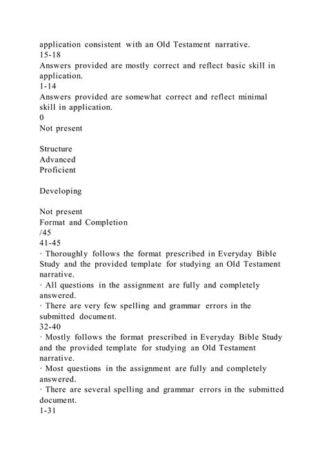 Bibl 104 Ot Bible Study Assignment Rubriccriterialevels Of A Docx