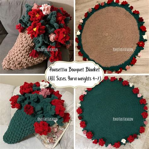 Poinsettia Bouquet Blanket 4 7 Pdf Crochet Pattern For Yarn Weights