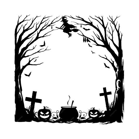 Premium Vector Halloween Holiday Black Frame With Cemetery Pumpkins