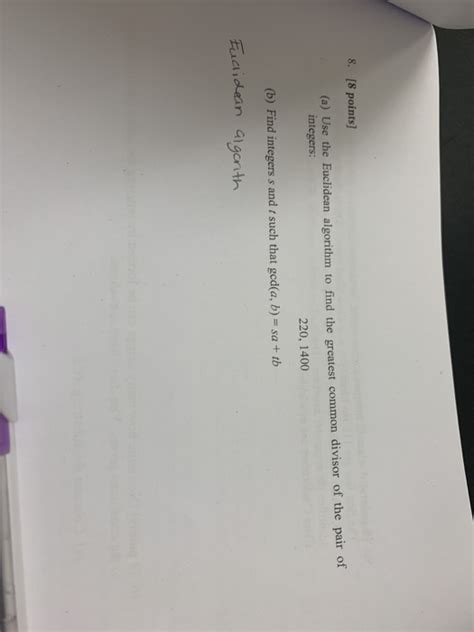 Solved 8 8 Points A Use The Euclidean Algorithm To Find