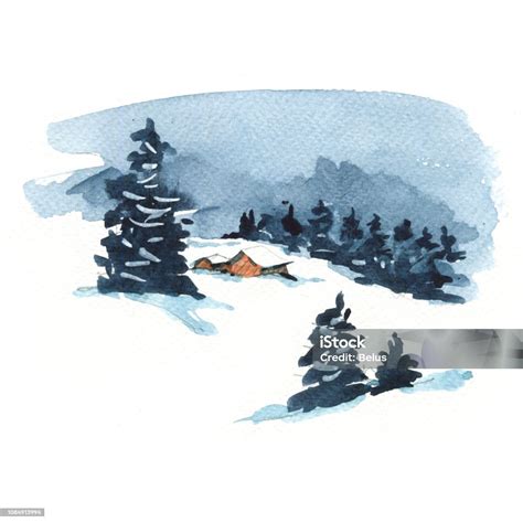 아늑한 숲 겨울 경치와 함께 빈티지 크리스마스 수채화 인사말 카드 0명에 대한 스톡 벡터 아트 및 기타 이미지 0명 12월