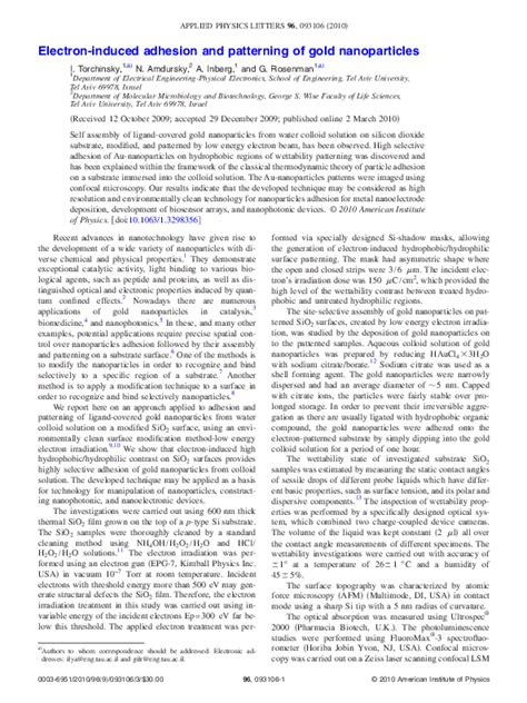 Pdf Electron Induced Adhesion And Patterning Of Gold Nanoparticles