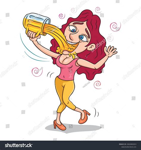Cartoon Woman Drinking Beer Illustration Vector Stock Vector Royalty