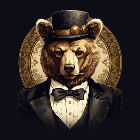 A Bear Wearing A Top Hat And Bow Tie Premium Ai Generated Image
