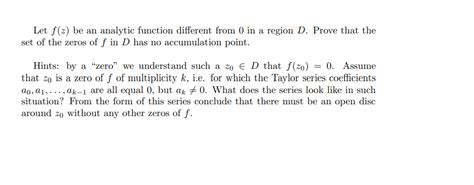 Solved Let Fz Be An Analytic Function Different From 0 In