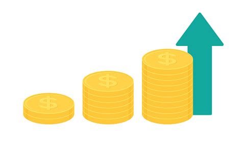 녹색 위쪽 을 가리키는 화살표와 금 달러 동전의 스택 비즈니스 성장 개념 가리키기에 대한 스톡 벡터 아트 및 기타 이미지