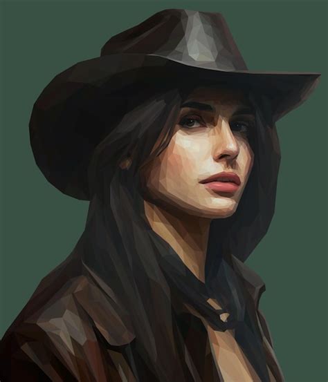 Ilustración Geométrica De Una Chica Vaquera Con Un Sombrero Negro Y Una