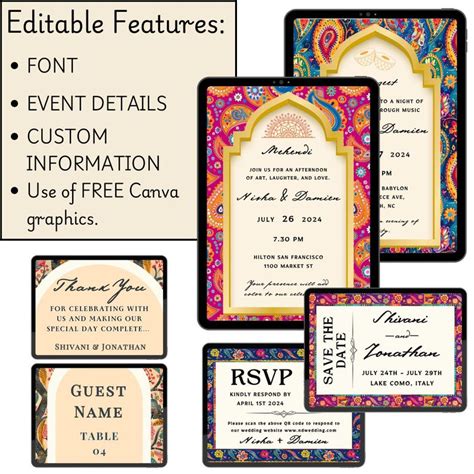 Indian Wedding Invitation Digital Template Bundle Mehndi Invitation