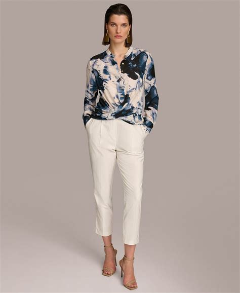 Donna Karan New York Donna Karan Womens Printed Faux Wrap Long Sleeve Top Macys