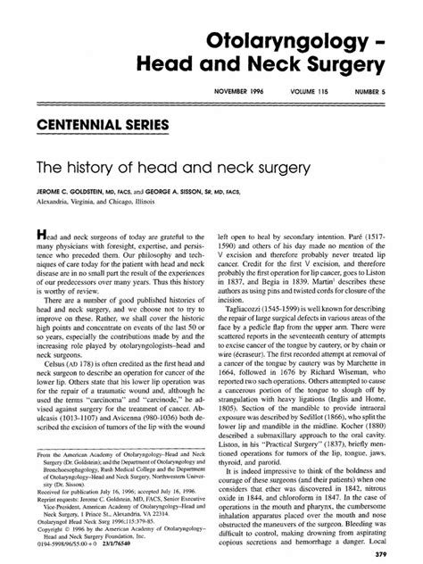 Goldstein Sisson History Of Head And Neck Surgery Pdf Surgery Otorhinolaryngology