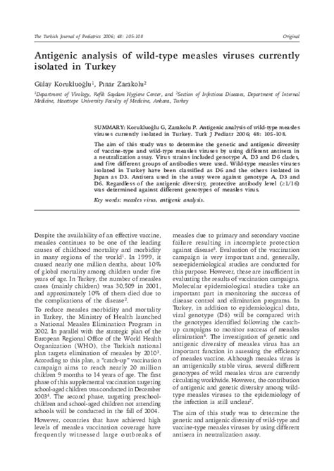 Pdf Antigenic Analysis Of Wild Type Measles Viruses Currently