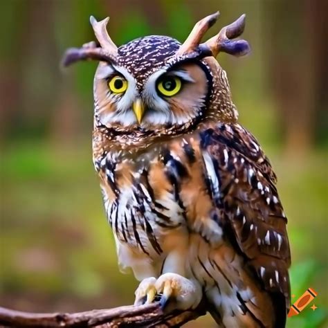 Image Of An Owl With Deer Antlers And Hooves On Craiyon