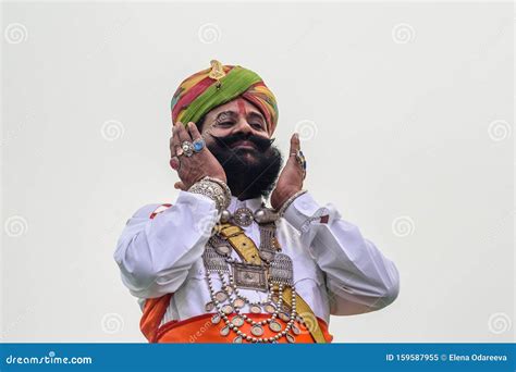 Indian Man With Beard And Mustache Wearing Traditional Clothes In