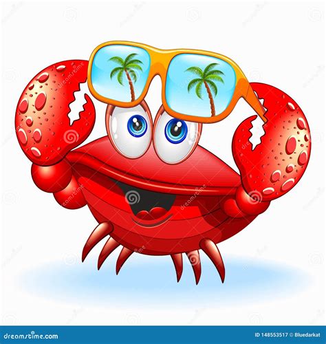 Crab With Sunglasses Happy Cartoon Character Vector Illustration Stock