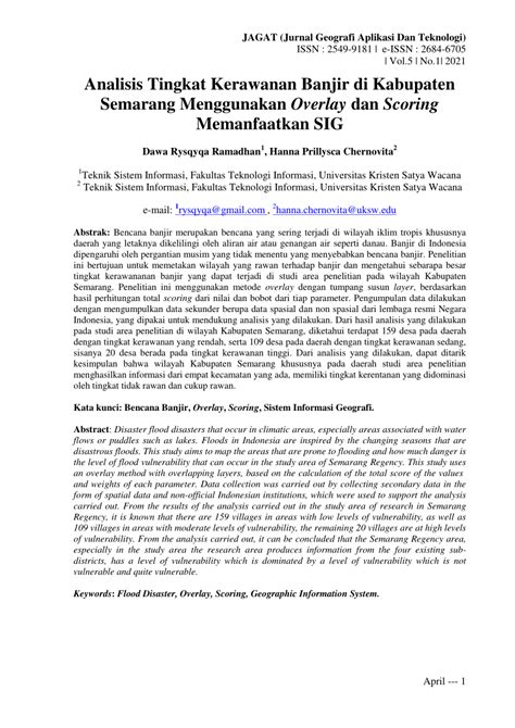 PDF Analisis Tingkat Kerawanan Banjir Di Kabupaten Semarang