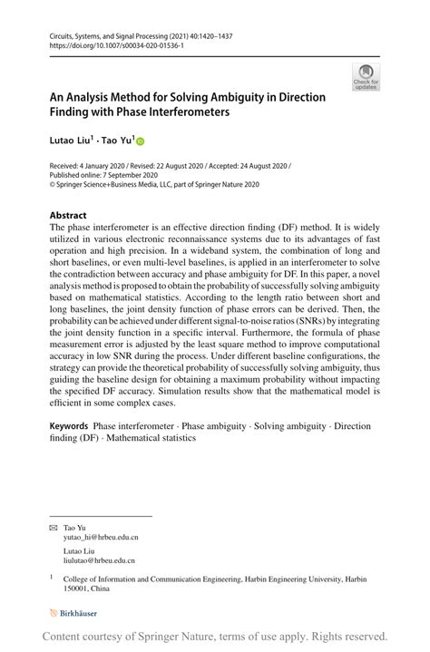 An Analysis Method For Solving Ambiguity In Direction Finding With