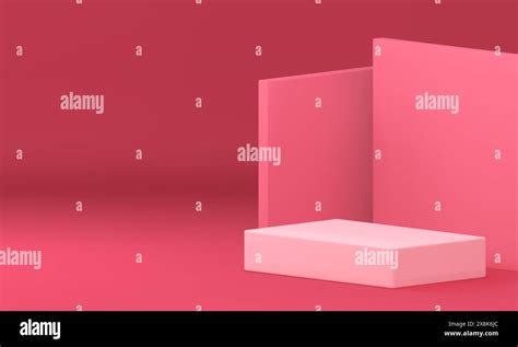 Pink 3d Podium Pedestal Rectangle Platform Mock Up Cosmetic Product Show Realistic Vector