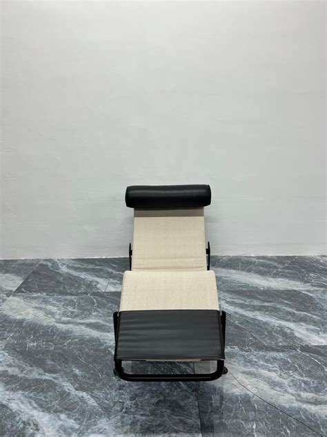 Lc4 Noire Canvas And Leather Chaise Lounge For Cassina Le Corbusier