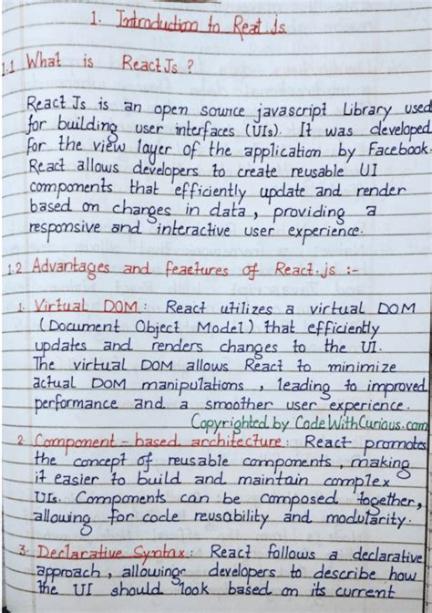 React JS Handwritten Notes CodewithCurious