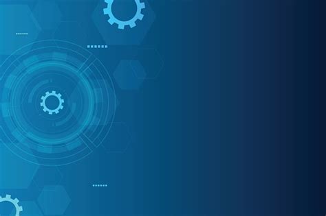 원형 템플릿의 라인이 있는 파란색 기어 기술 배경입니다 육각형과 입자 요소가 있는 청사진 배경 네거티브 및 빈 공간 스타일입니다 Cpu에 대한 스톡 벡터 아트 및 기타