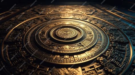 Premium Ai Image Golden Futuristic Aztec Pattern Digital Art