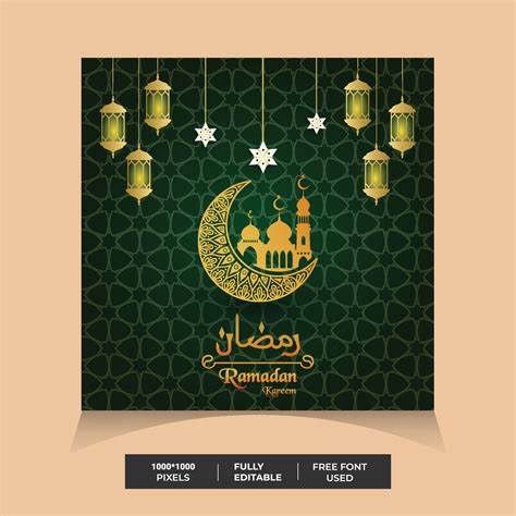 Social Media Post Template For Ramadan Kareem Or Wish With Moon Design