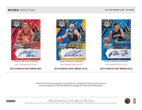 Panini Mosaic Fast Break NBA Basketball Cards
