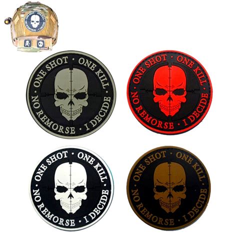 One Shot One Kill Pvc Patch Armband Badge Military Skull Sniper Tactical Morale Decorative