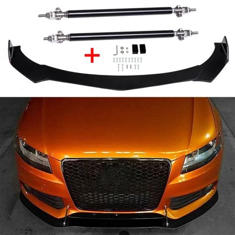 Glossy Front Bumper Lip Spoiler Splitter Strut Rods For Audi A3 A4 A5