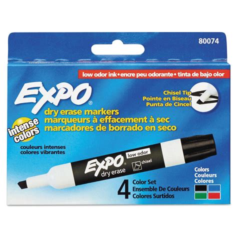 Low Odor Dry Erase Marker Broad Chisel Tip Assorted Standard Colors 4 Set Plastic Express Inc