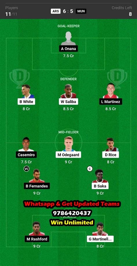 ARS Vs MUN Dream Team Fantasy Prediction Premier League