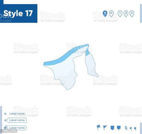 Brunei Carte Isolée Sur Fond Blanc Avec De Leau Et Des Routes Carte