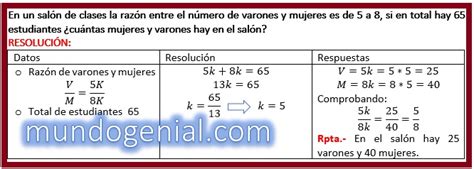 En Un Salón De Clases La Razón Entre El Número De Varones Y Mujeres Es