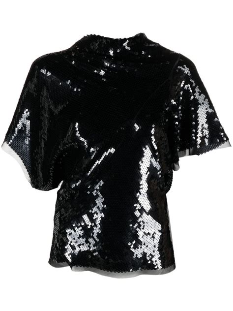 Rick Owens Sequin Embellished Silk Blouse Black Editorialist
