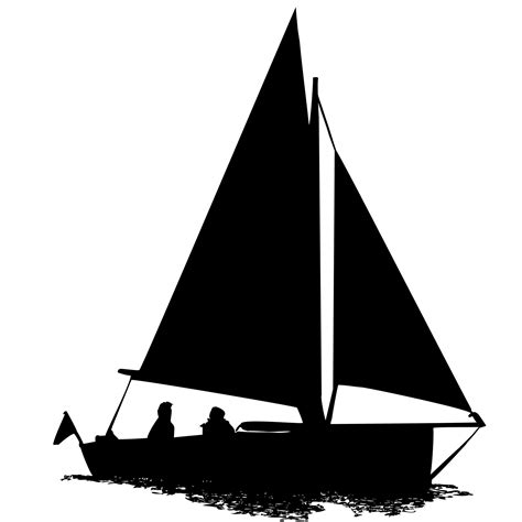 A Black And White Silhouette Of A Sailboat With Two People On The Front