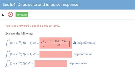 Solved Sec 6 4 Dirac Delta And Impulse Response Try Again 1