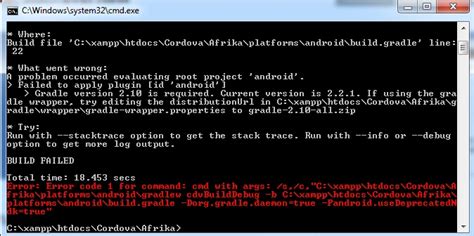 Cmd Cordova Application Build Failed Stack Overflow