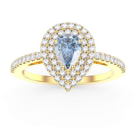Fusion Aquamarine Pear Moissanite Halo 18k Yellow Gold Engagement Ring